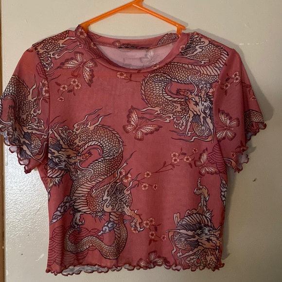 Papaya | Tops | Large Dragon Mesh Crop Top | Poshmark